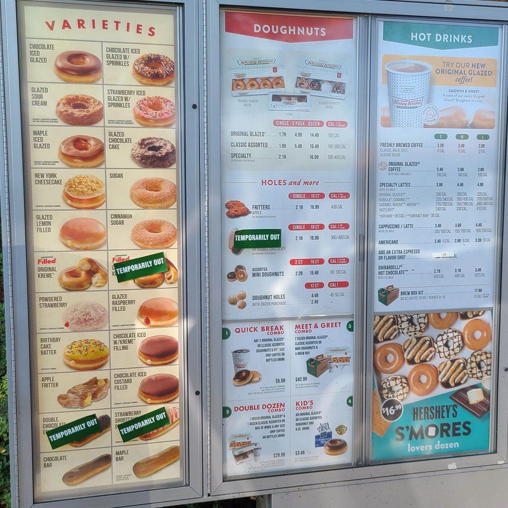Menu at Krispy Kreme restaurant, Menifee