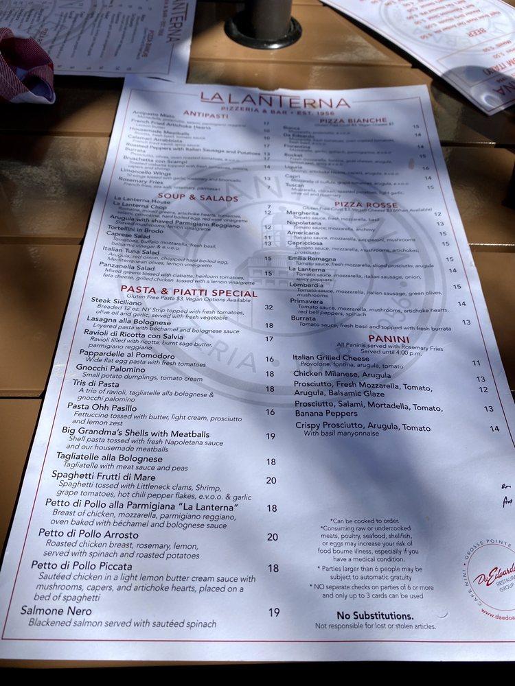 Menu at La Lanterna pub & bar, Detroit, Griswold St