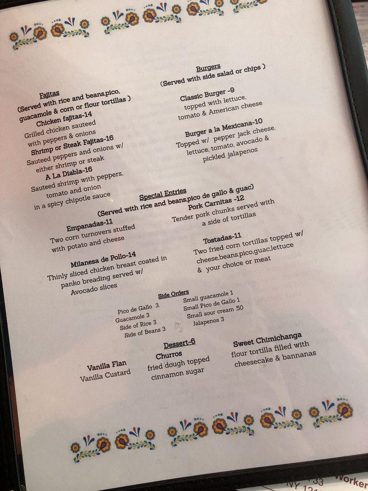 Menu at Magdalena's restaurant, Valatie