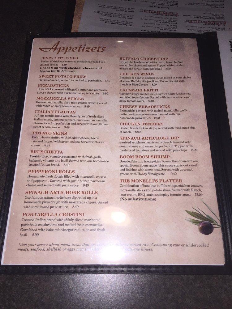 Menu at Monelli's Italian Grill & Sports Bar, Portage
