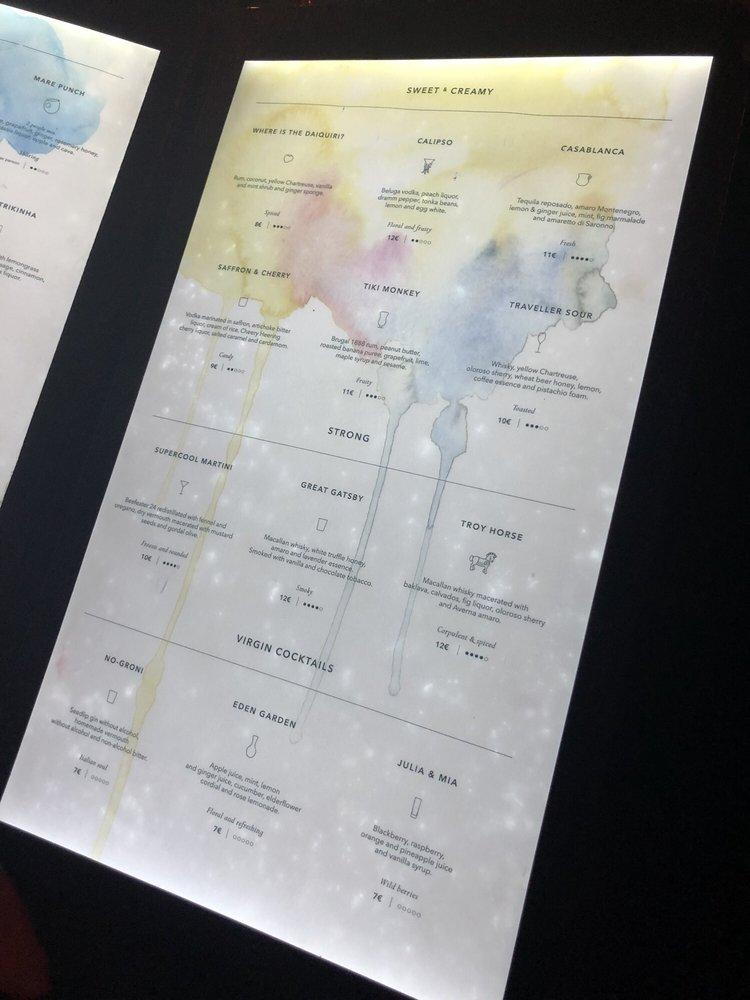 Menu at Paradiso pub & bar, Barcelona