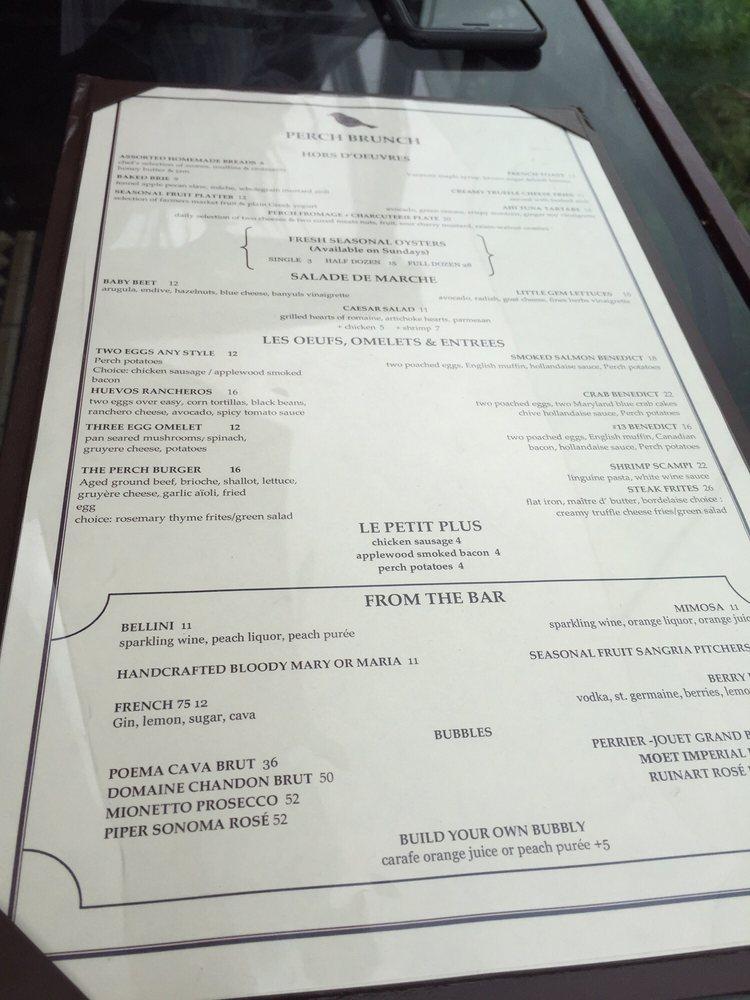 Menu at Perch restaurant, Los Angeles