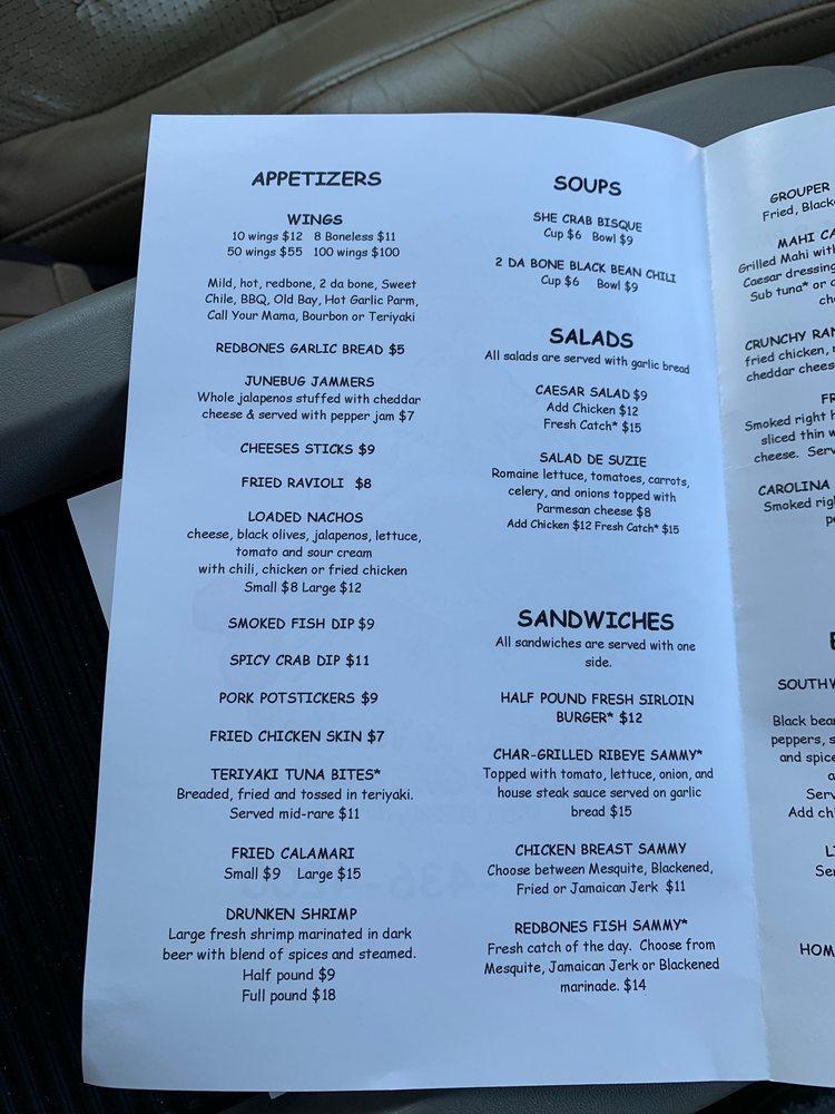 Menu at Red Bones Raw Bar Seafood Grille, Chesapeake