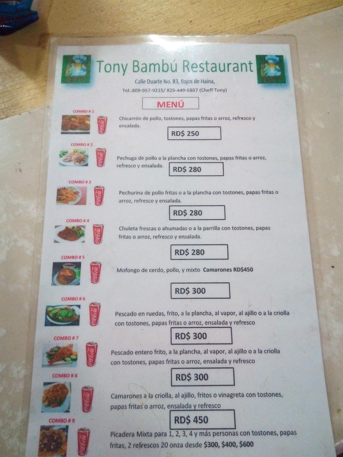 Menu at Bambu Cafe, Bajos de Haina
