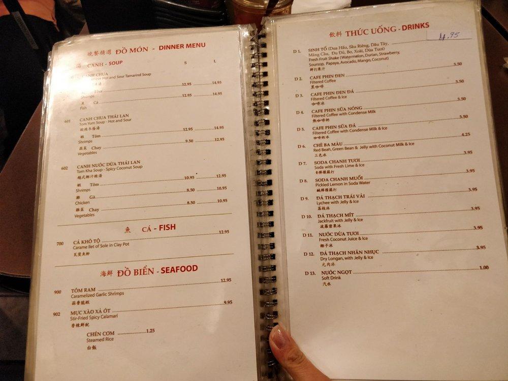 Menu at Bong Lua Vietnamese Restaurant 禾花, Toronto