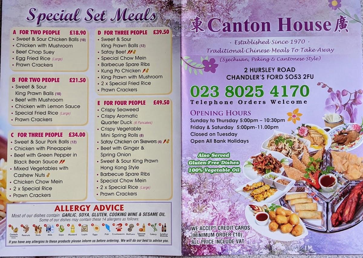 Menu at Canton House fast food, Chandler's Ford