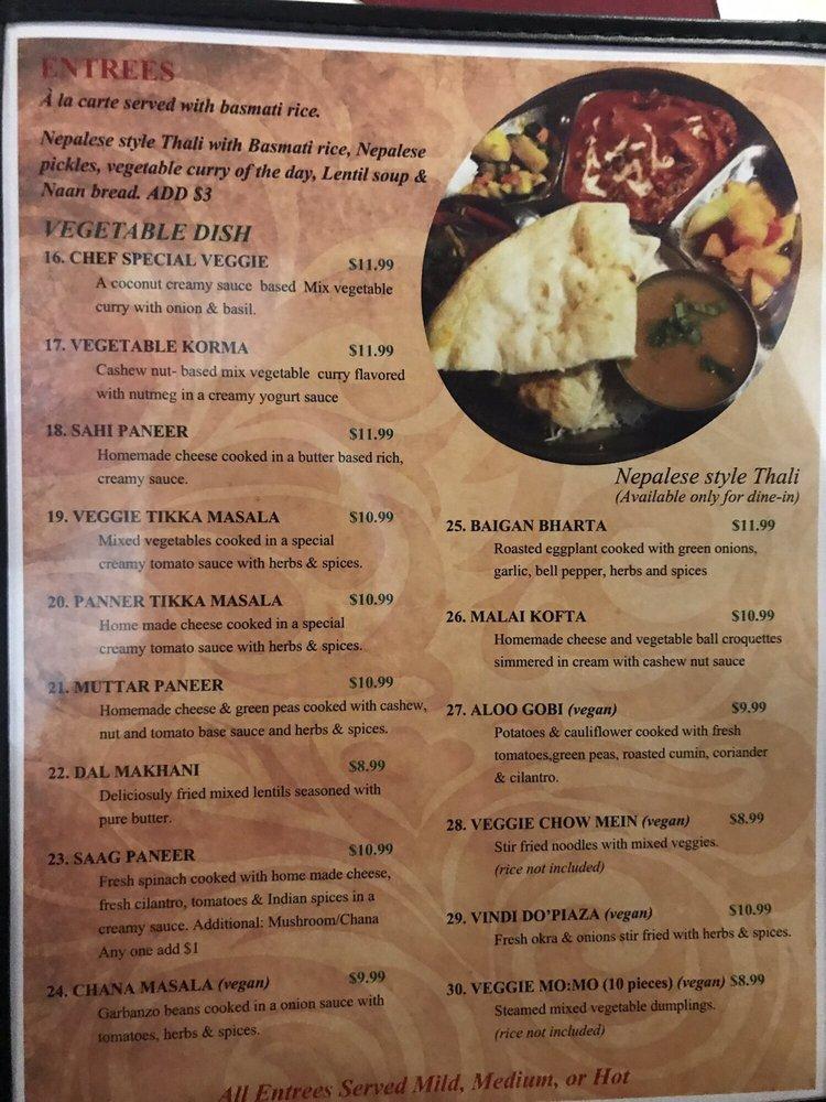 Menu at Clay Oven Indian Cuisine restaurant, Orangevale