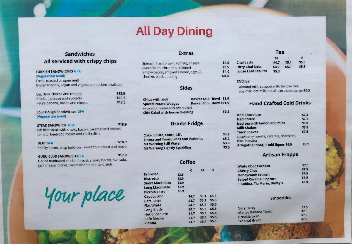 Menu at Coffee Guru Brookwater cafe, Brookwater