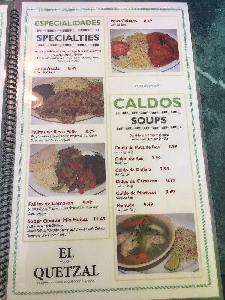 Menu at El Quetzal Restaurant & Bakery, Carthage