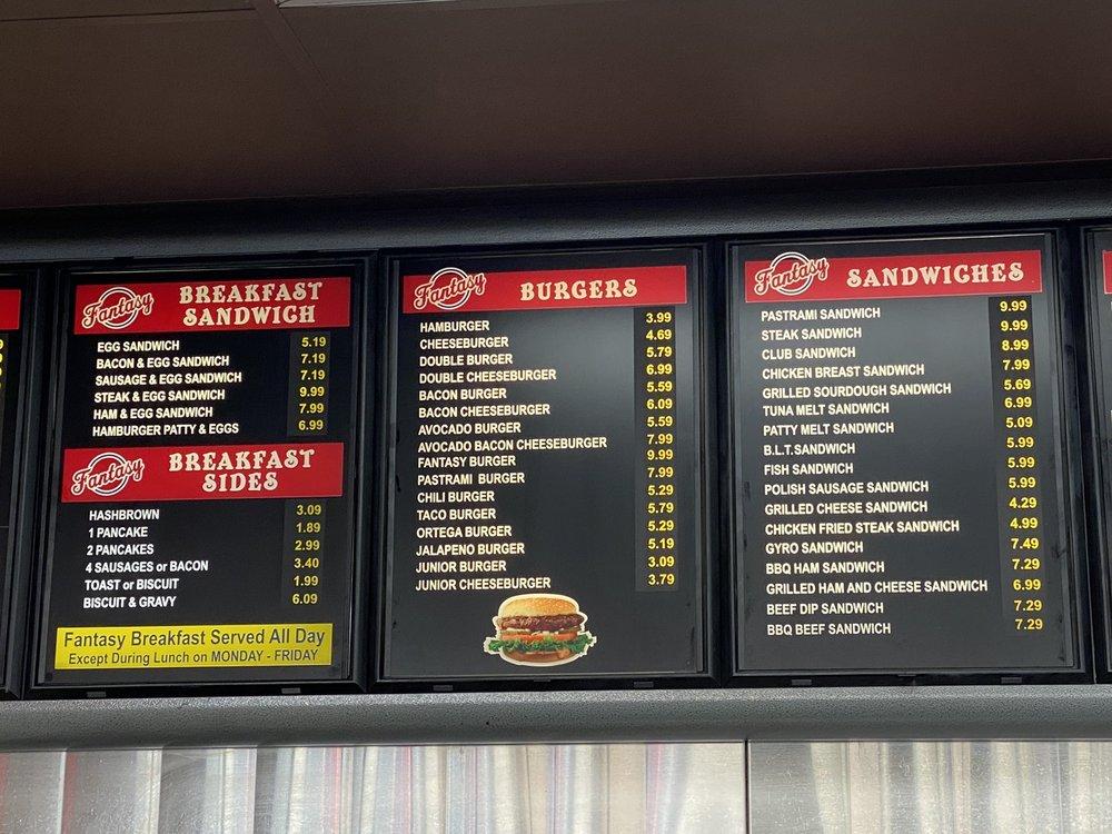 Menu at Fantasy Burger cafe, Yorba Linda