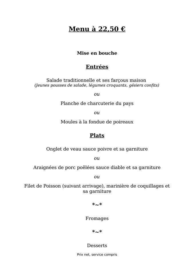 Menu au L'Entre 2 (La Table de Jackie) restaurant, Villecomtal, 9 Route ...