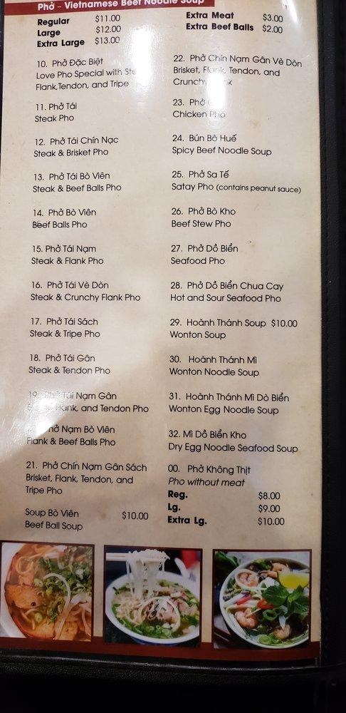 Menu at Love Pho restaurant, Edmonton, 652 Parsons Rd SW