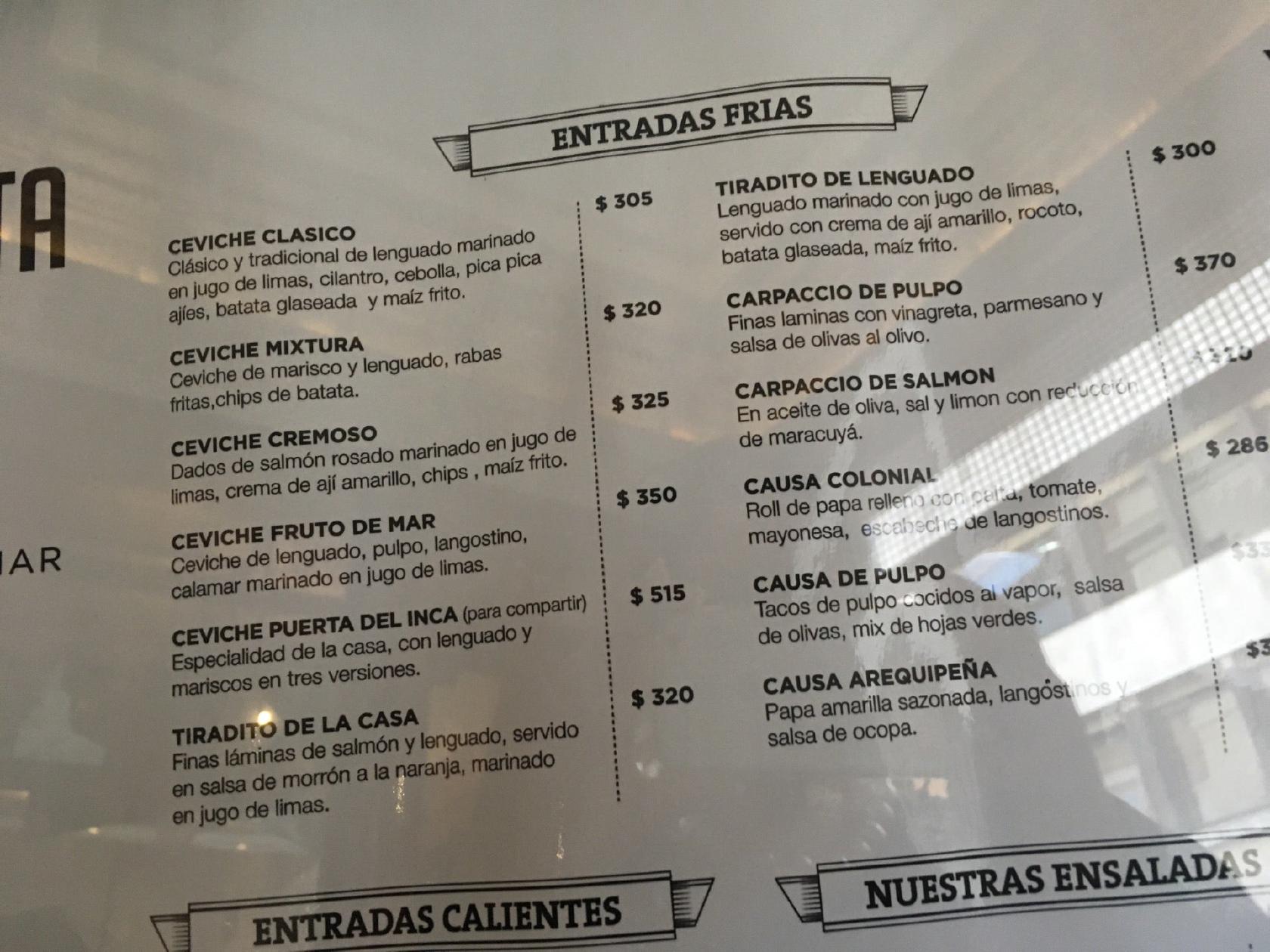 Carta del restaurante Puerta del Inca - Comida Peruana, Buenos Aires