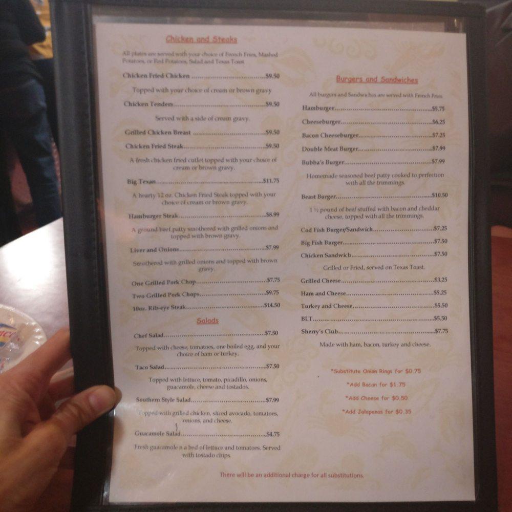 Menu at Sherry's Texan Seafood Restaurant, San Antonio, Pleasanton Rd