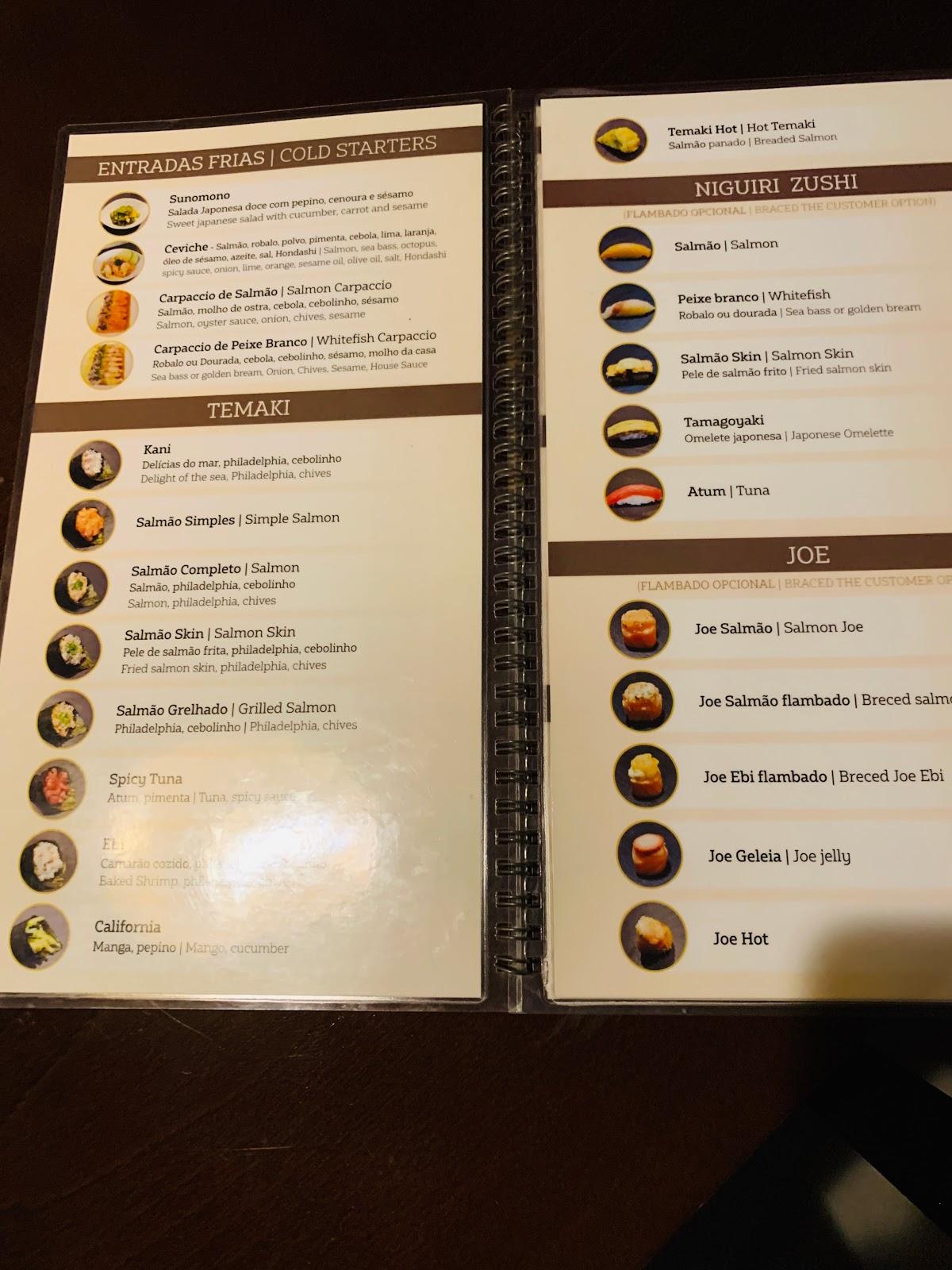 Menu at Tamashi Sushi restaurant, Albufeira