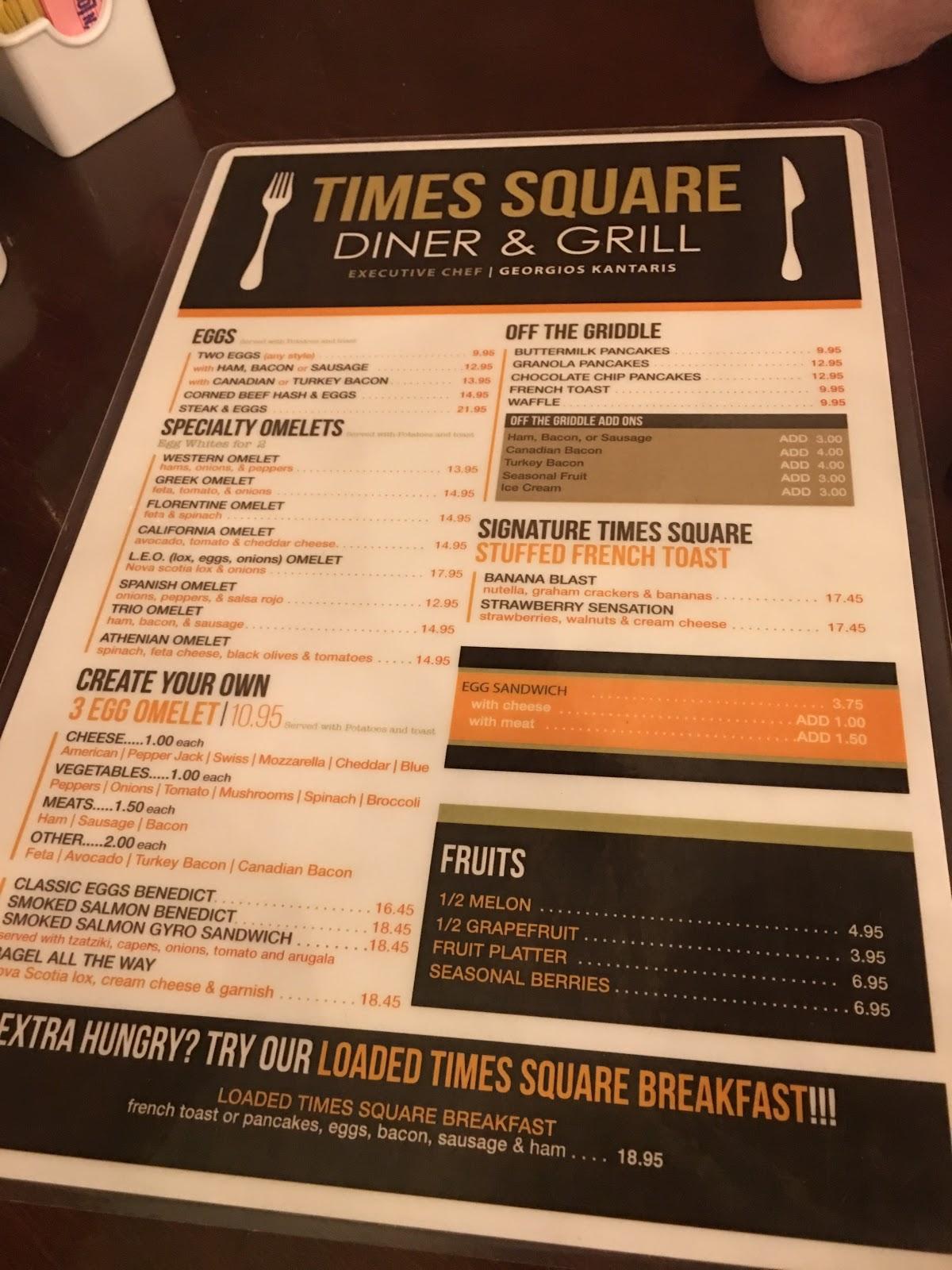 Menu at Times Square Diner & Grill restaurant, West New York