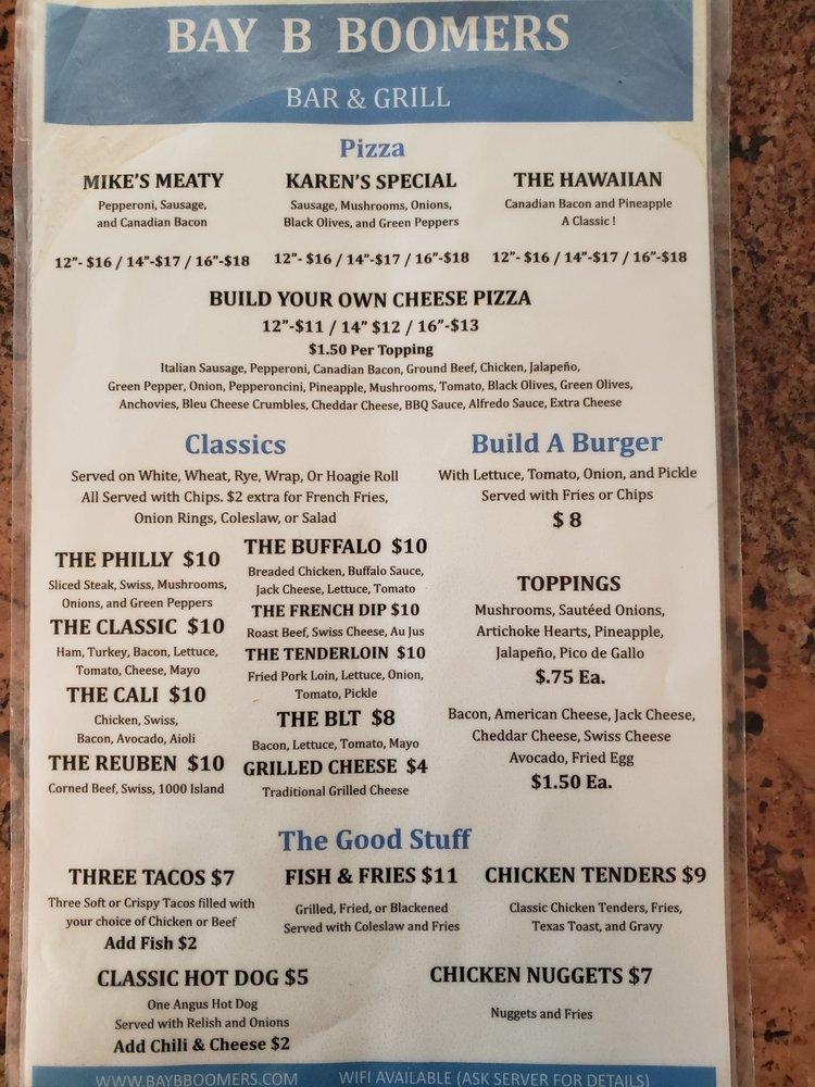 Menu at Bay B Boomers Bar & Grill, Laguna Vista