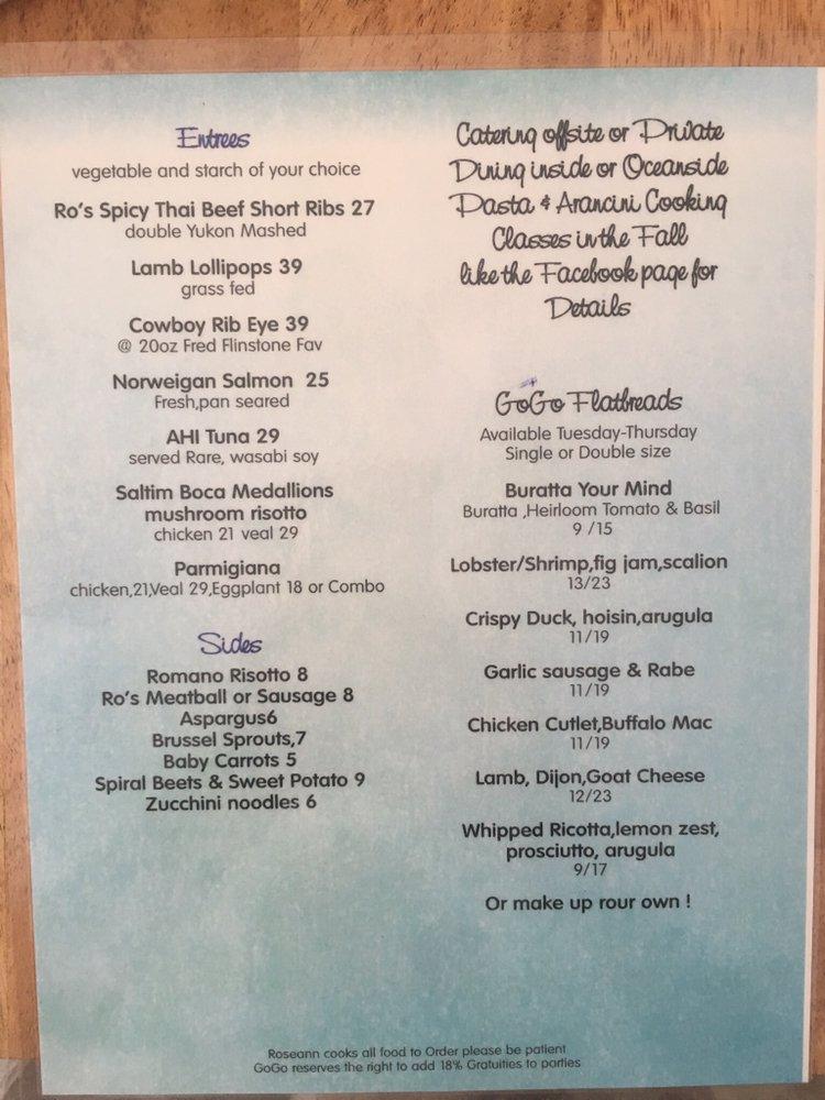 Menu at GoGo on the Ocean restaurant, Winthrop