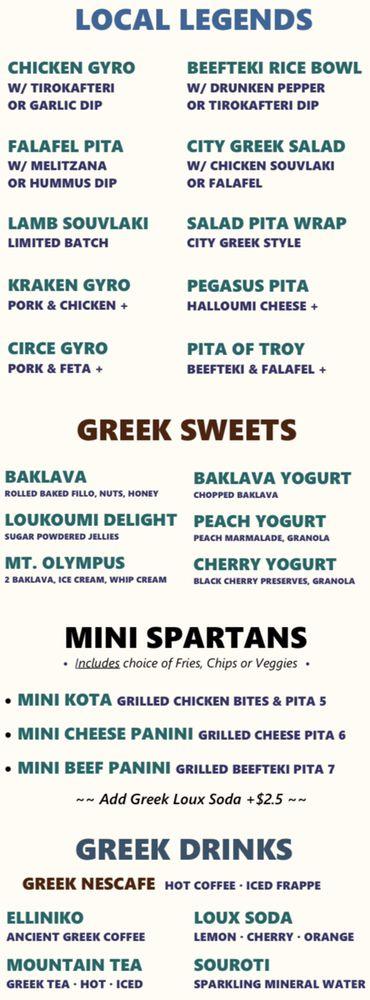 Menu at Greek Belly restaurant, Springfield