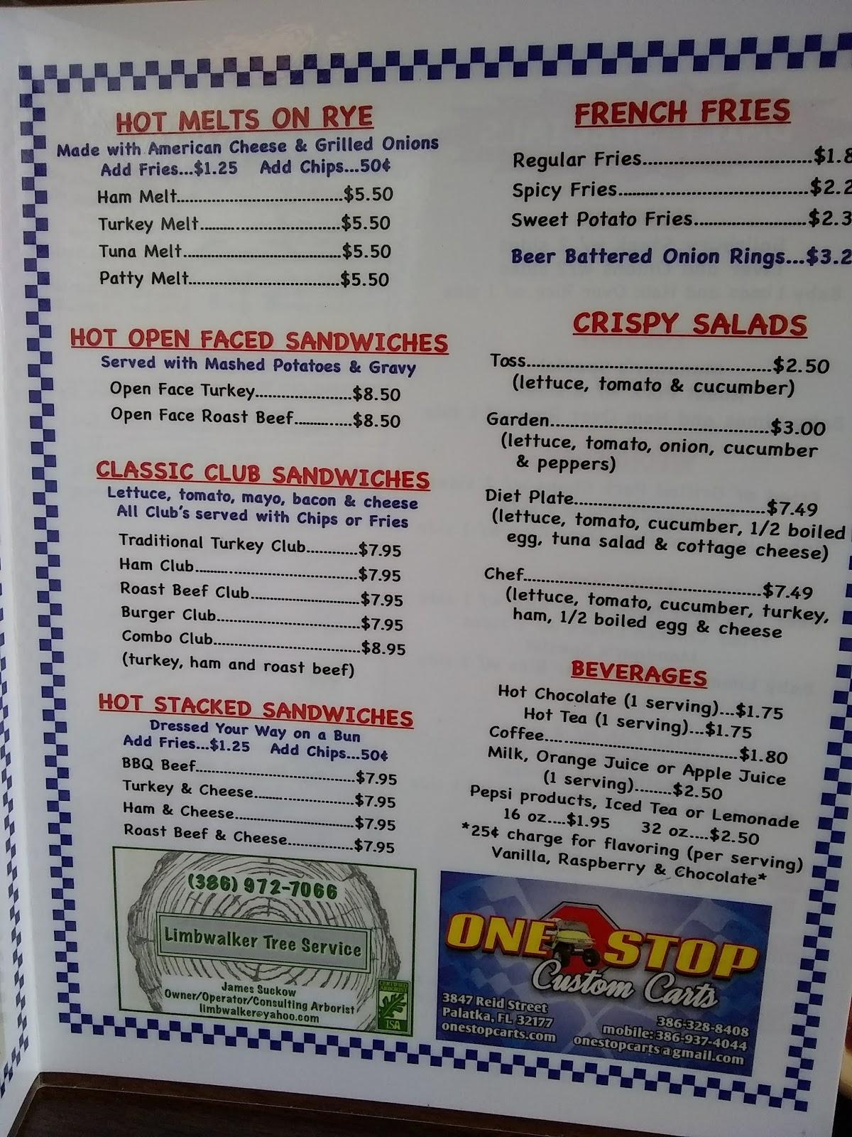 Menu at Lori's restaurant, Palatka
