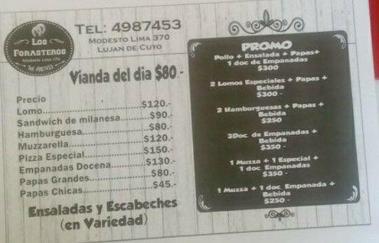 Menu at Los Forasteros restaurant, Luján de Cuyo