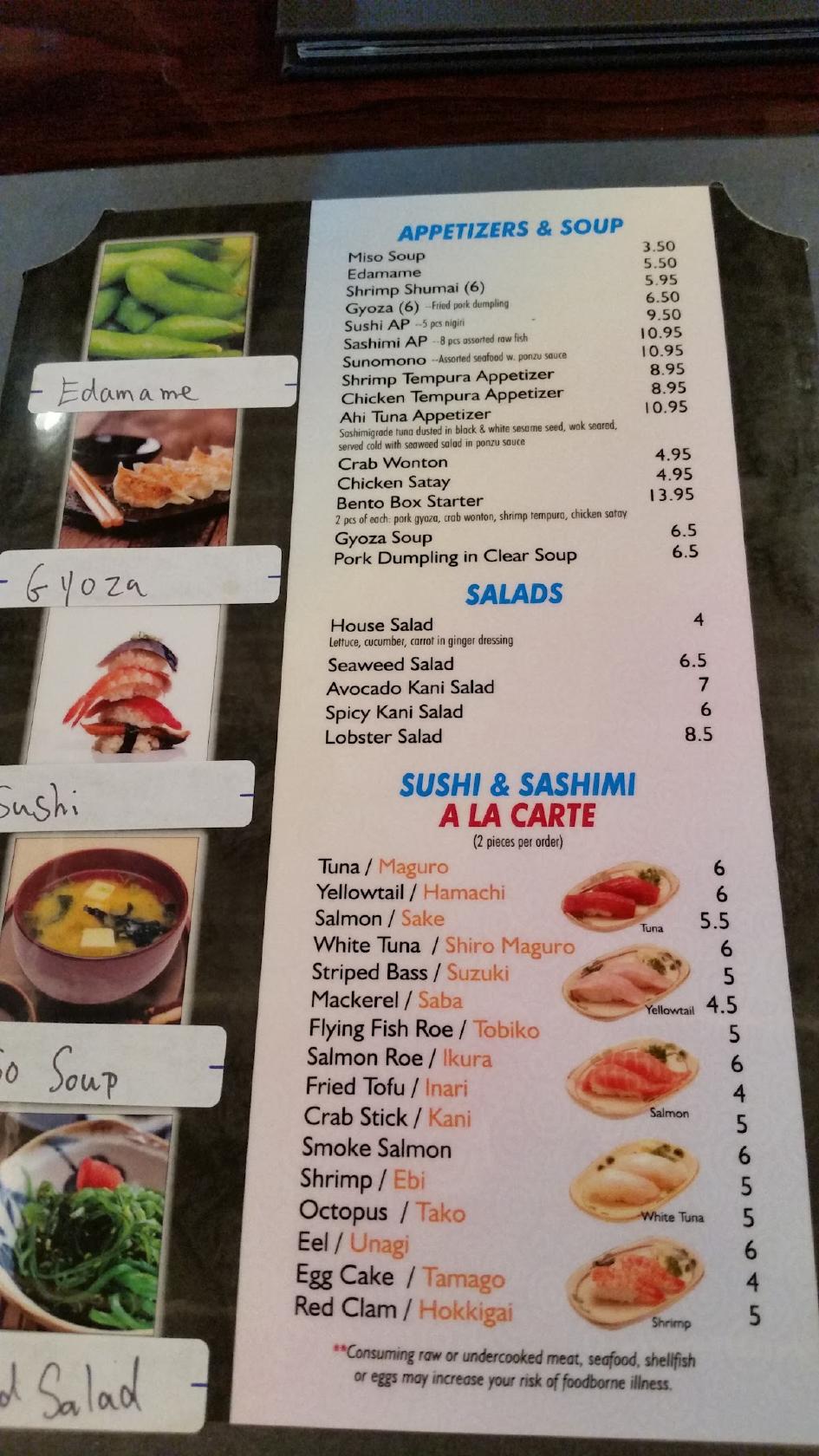 Menu at Sushi Lin Japanese Restaurant, Green Valley