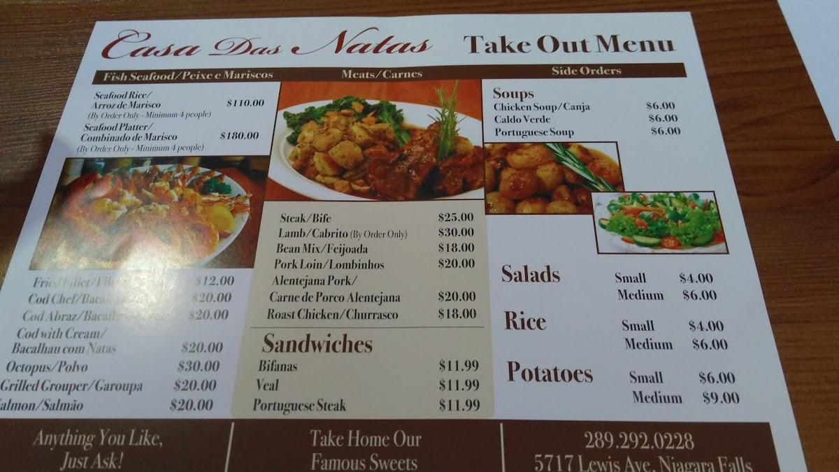 Menu at Casa Das Natas cafe, Niagara Falls