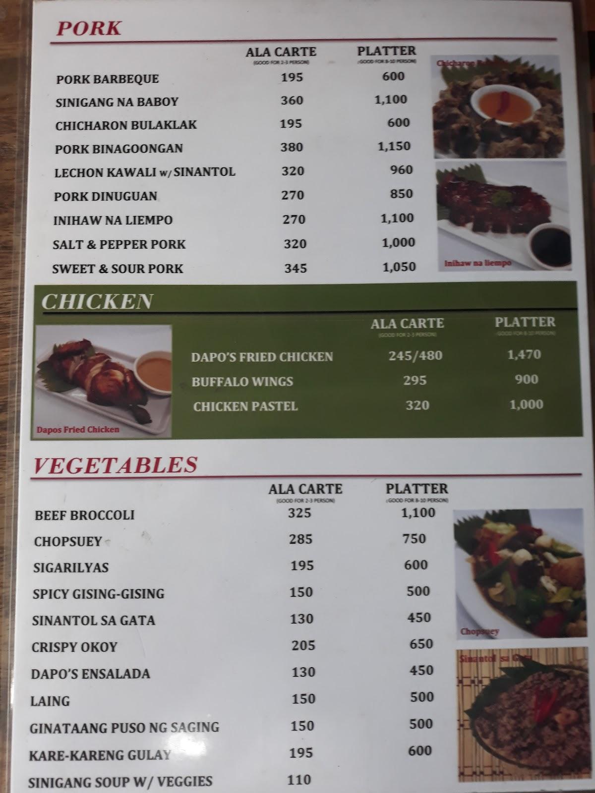 Menu at Dapo at Tisa restaurant, Quezon City, 59 Regalado Ave
