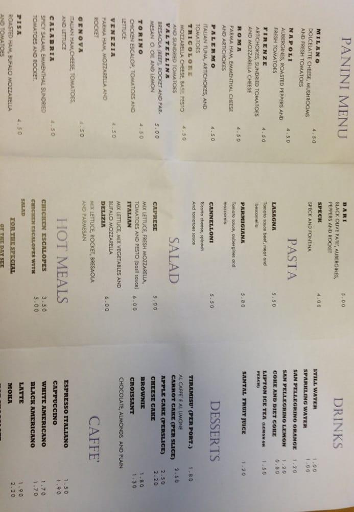 Menu at Delizie D'italia cafe, London