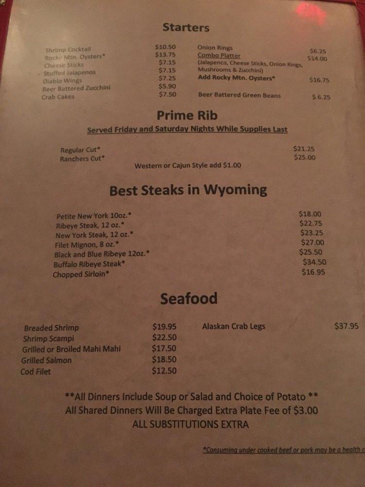 Menu at Frank's Fort Diablo steakhouse, Glenrock, US-87