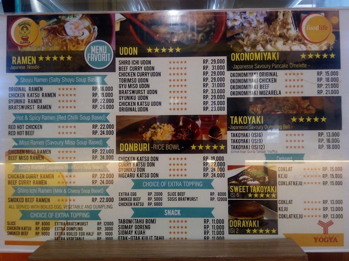 Menu at Garuda Ramen Sukabumi restaurant, Sukabumi