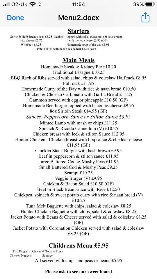 Menu at Greyhound Inn restaurant, Saint Martin's