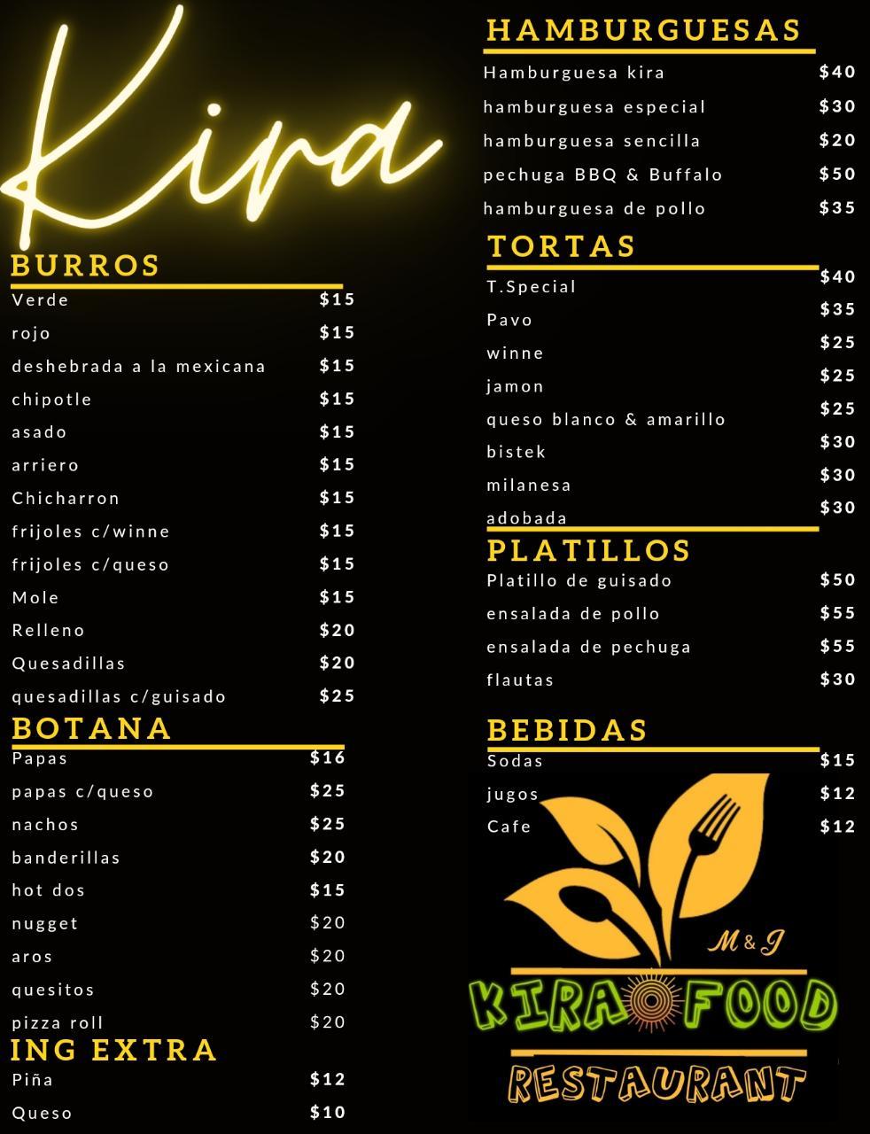 Menu at Kira Restaurante, Ciudad Juarez