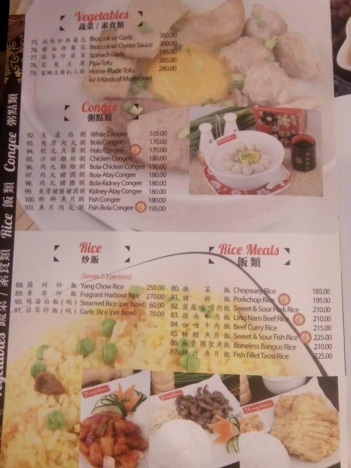 Menu at Ling Nam restaurant, Baguio