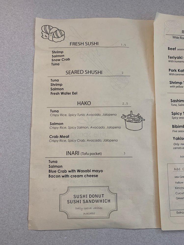 Menu at Little Spring Rolls and Bowls restaurant, Los Angeles
