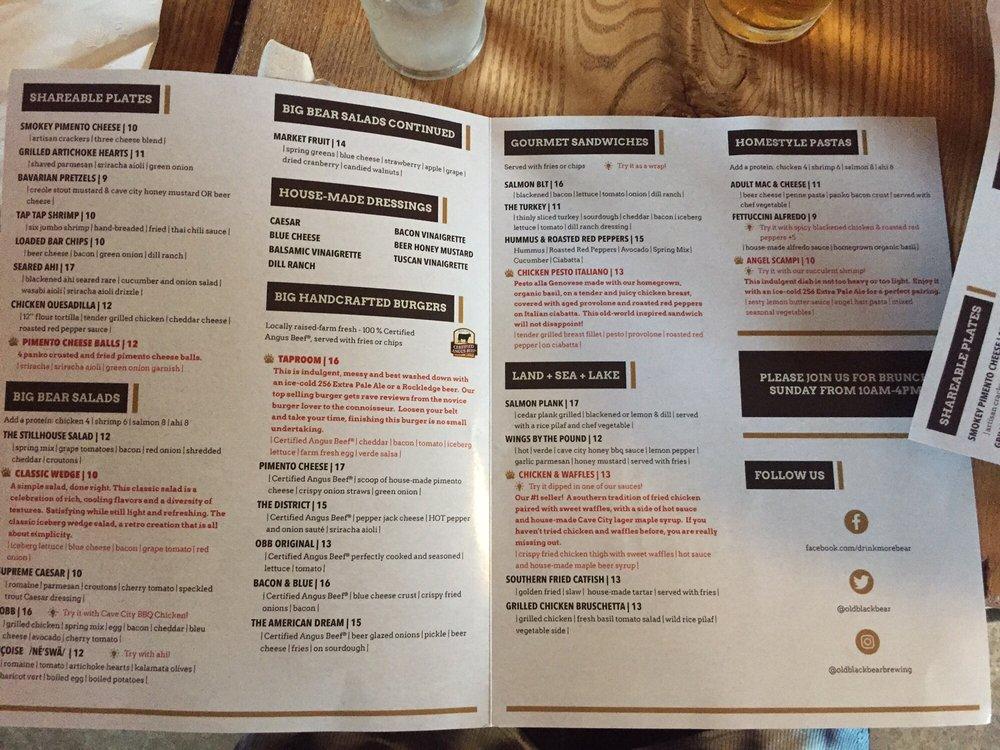 Menu at Old Black Bear Brewing Company pub & bar, Madison