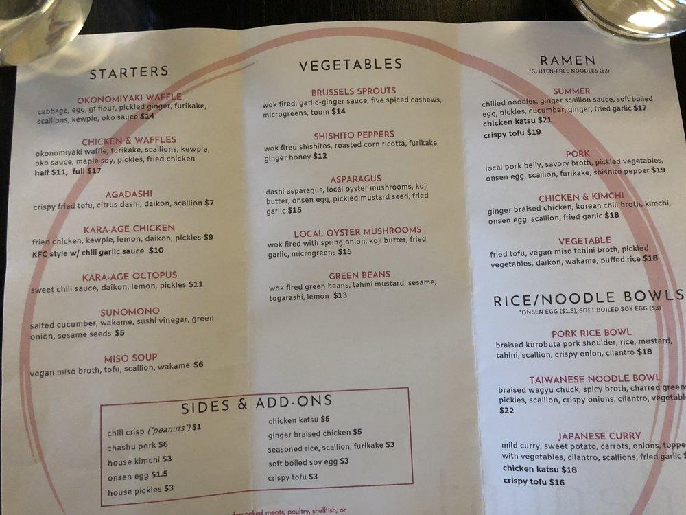Carta del restaurante Tanoshii, Bozeman