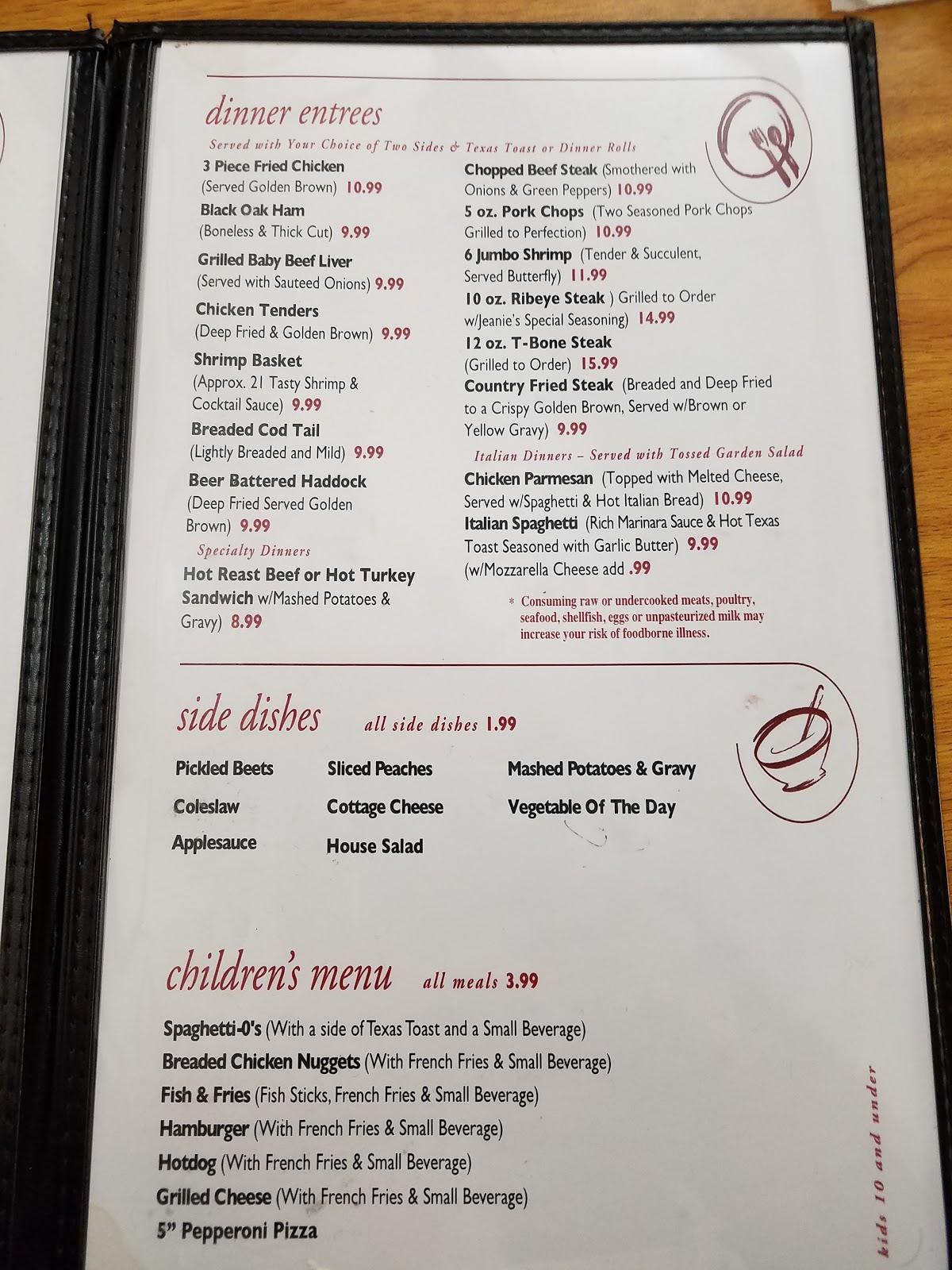 Menu at The Ohio Redwood restaurant, Belpre, Washington Blvd