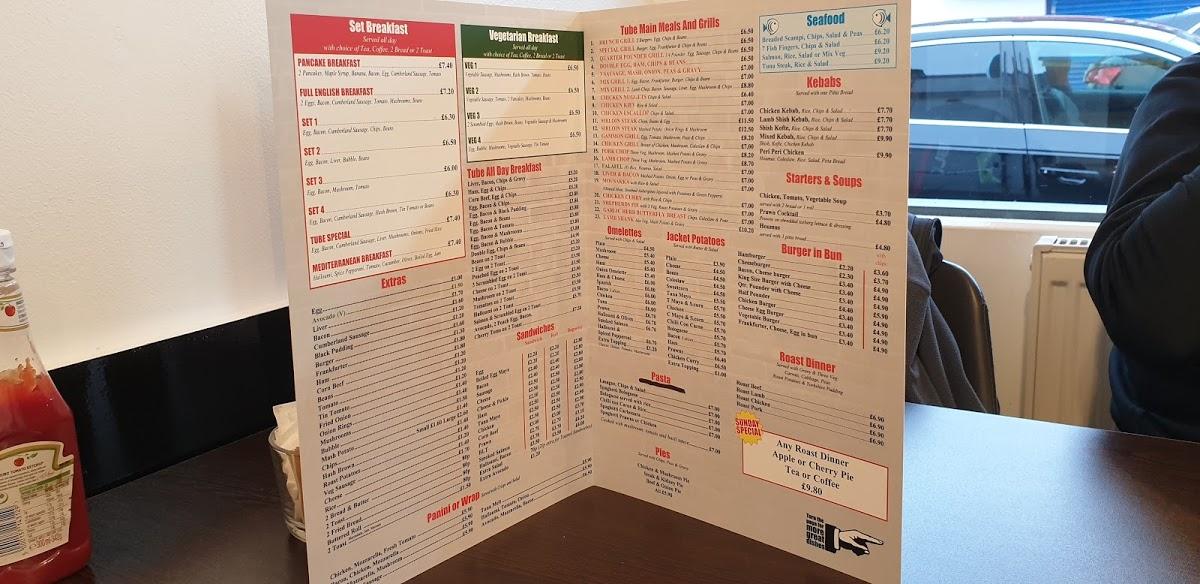 Menu at The Tube Cafe, London