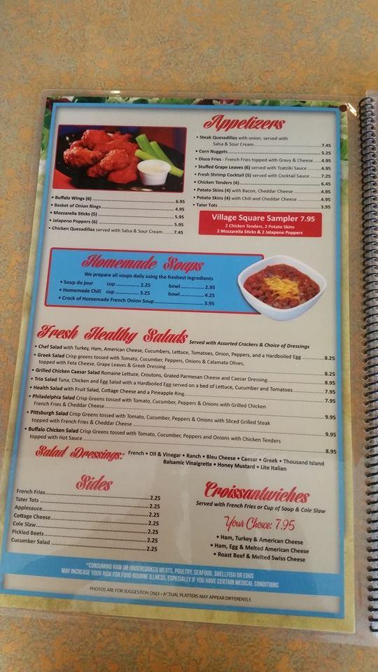Menu at Village Square Diner restaurant, Shermans Dale