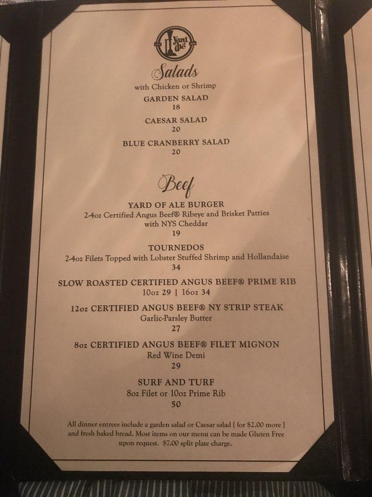 Menu at Yard of Ale restaurant, Piffard