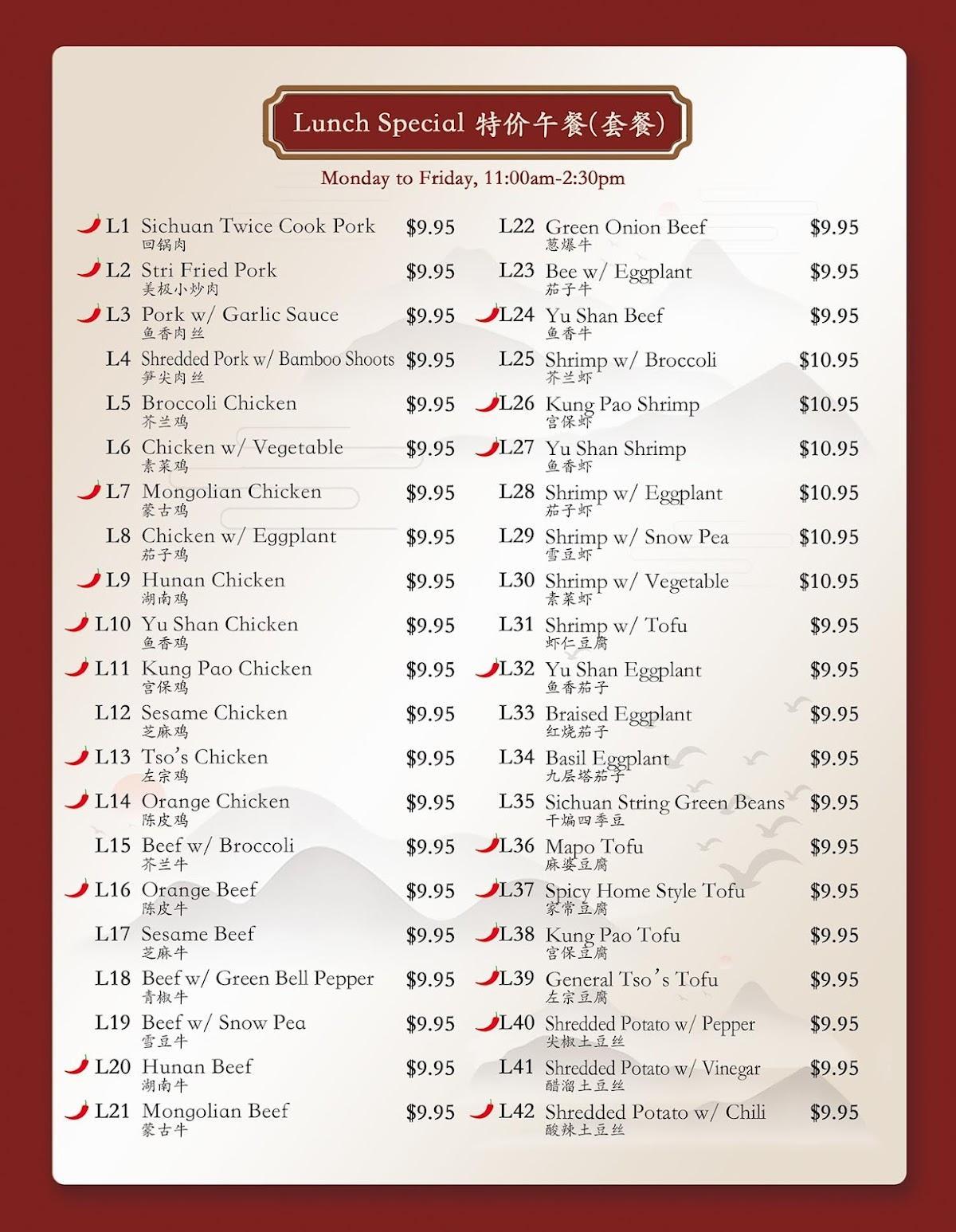 Menu at Yummy Sichuan restaurant, Flower Mound