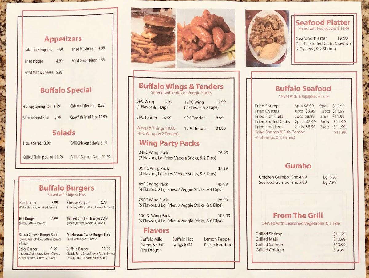 Menu at Buffalo Bell restaurant, Longview