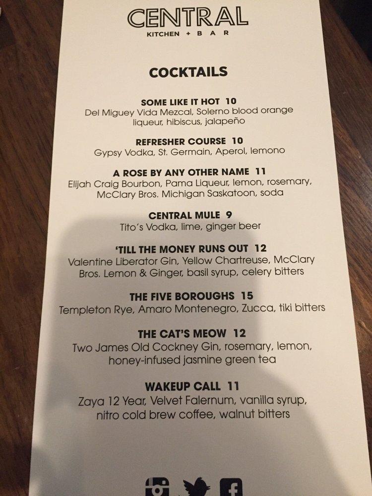 Menu at Central Kitchen + Bar, Detroit