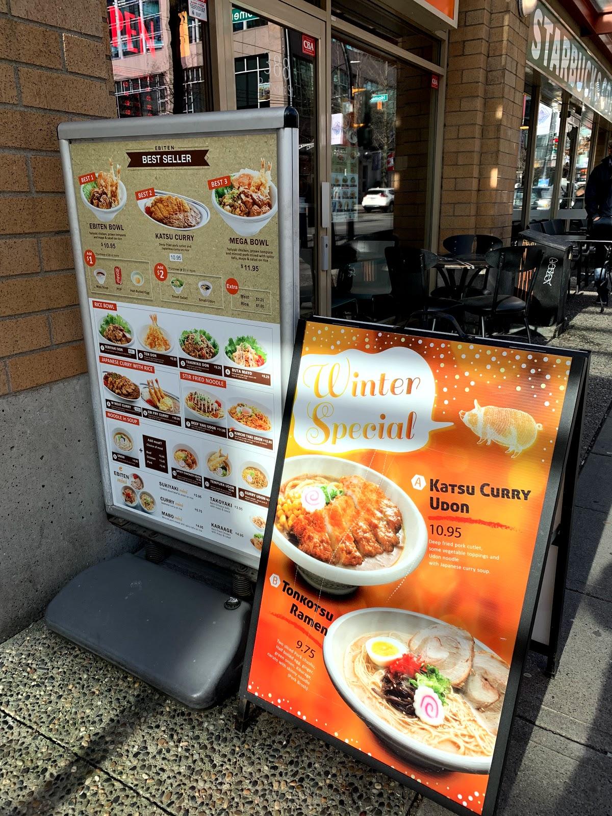 Menu at Ebi-Ten fast food, Vancouver