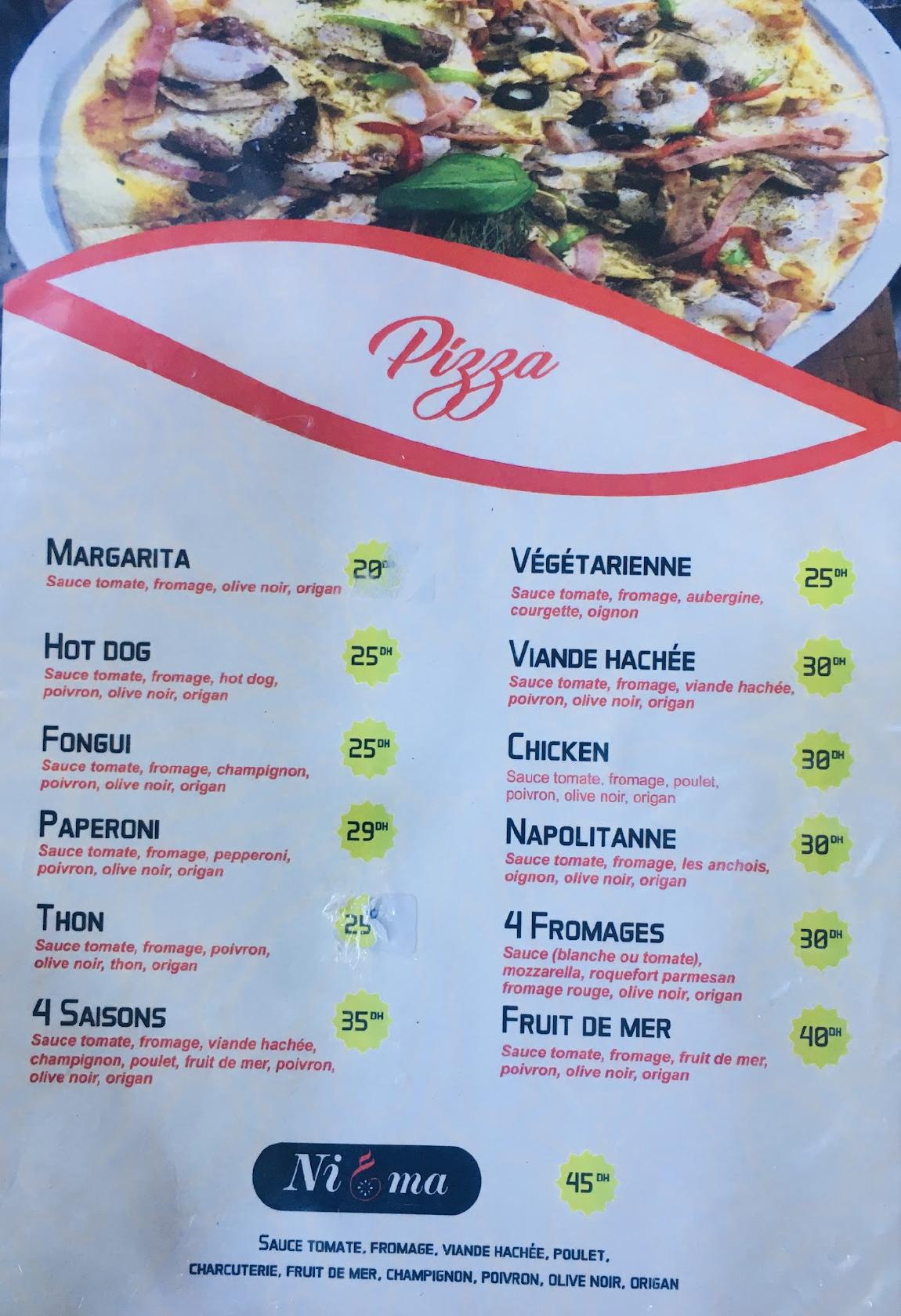 Menu at Espace Ni3ma restaurant, Casablanca