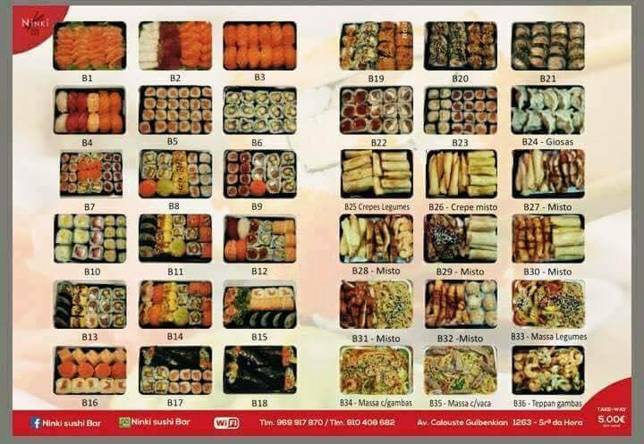 Menu em Ninki Sushi Bar, Custóias