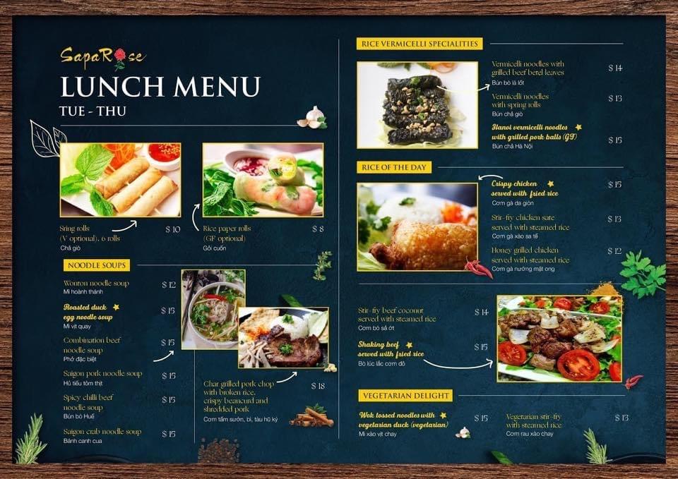 Menu at Sapa Rose restaurant, Hobart