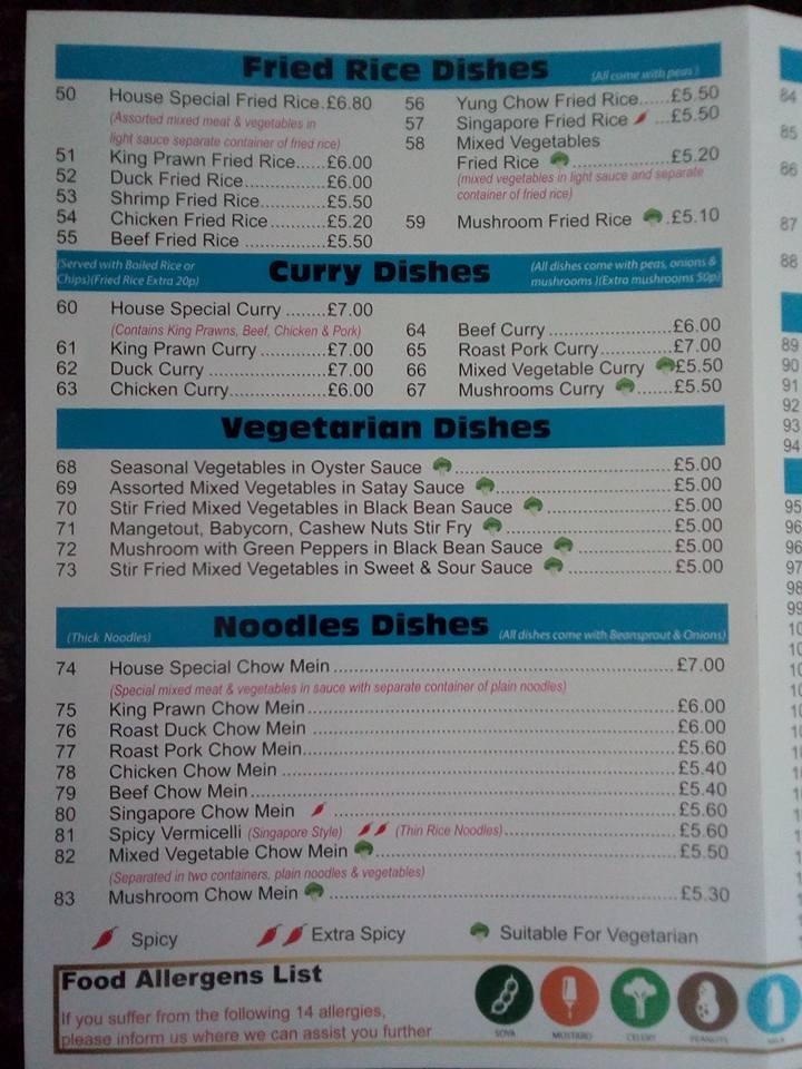 Menu at Shanghai Town fast food, Bridgnorth