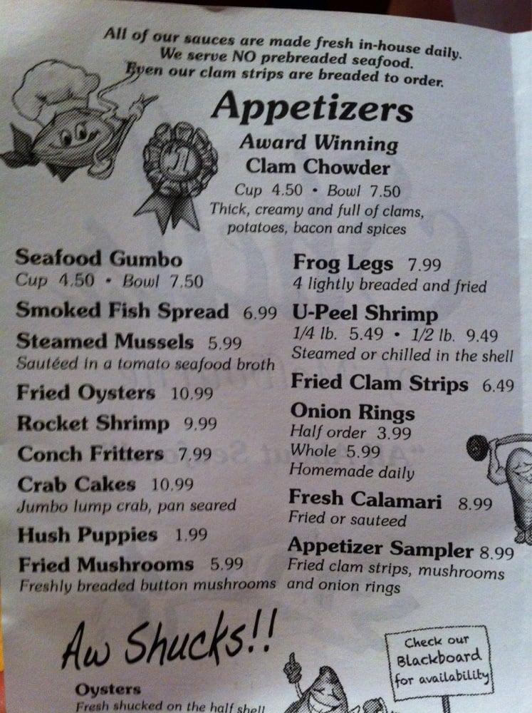 Menu at Shells of Melbourne restaurant, Melbourne